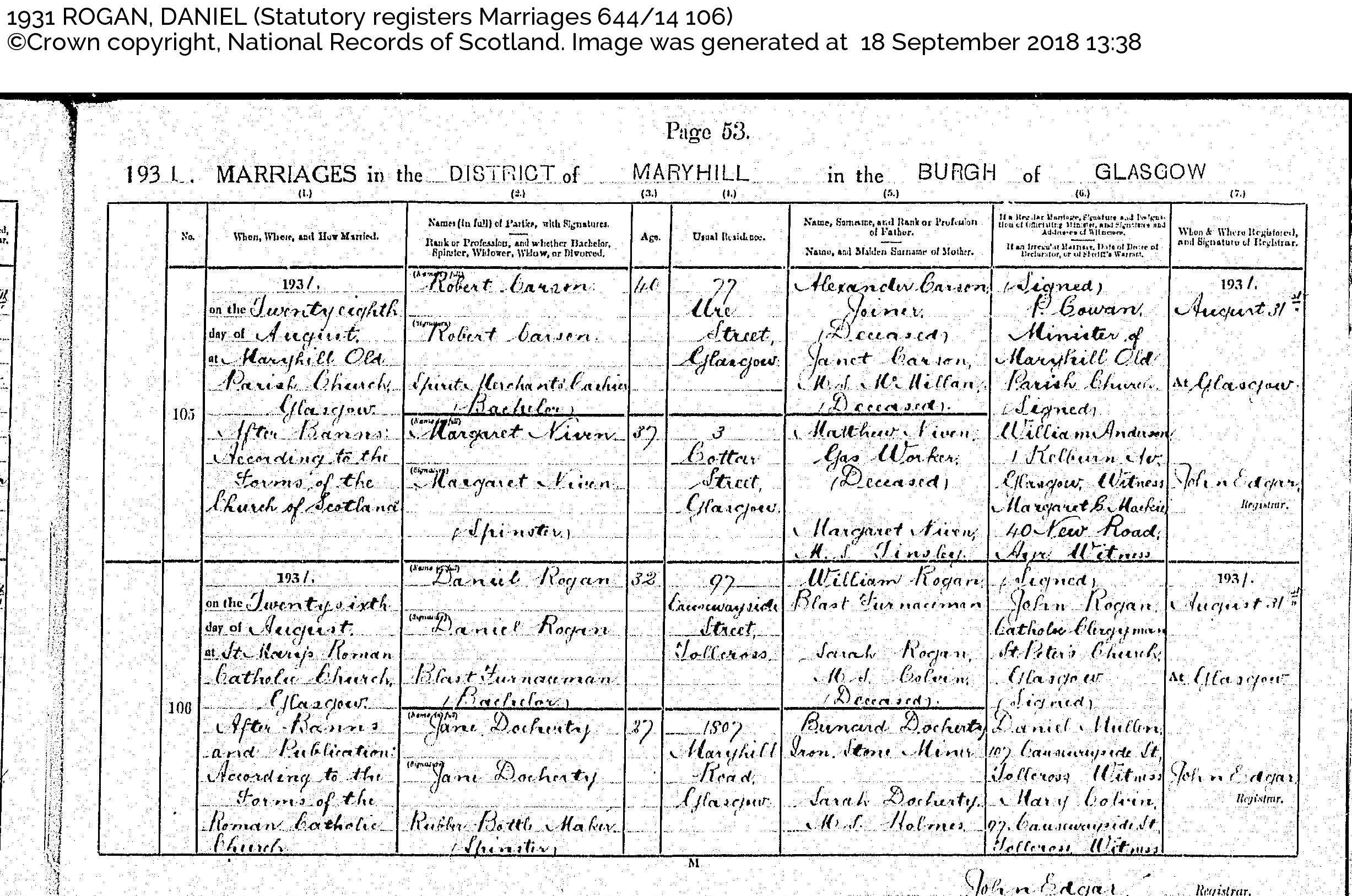 Rogan - William & Sarah Colvin, 1888